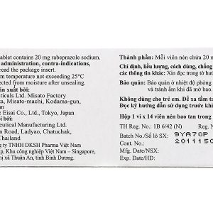 Pariet 20mg trị loét dạ dày, trào ngược dạ dày, thực quản (1 vỉ x 14 viên)